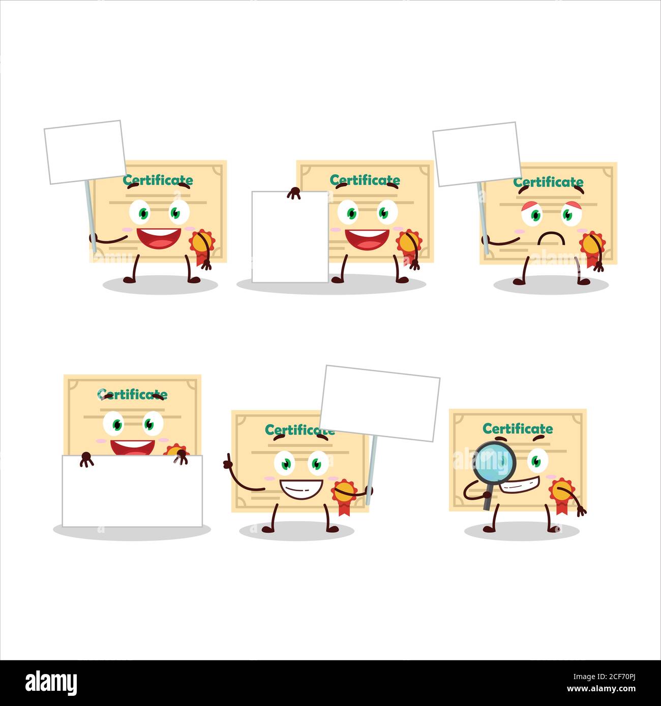 Certificate paper cartoon character bring information board Stock ...