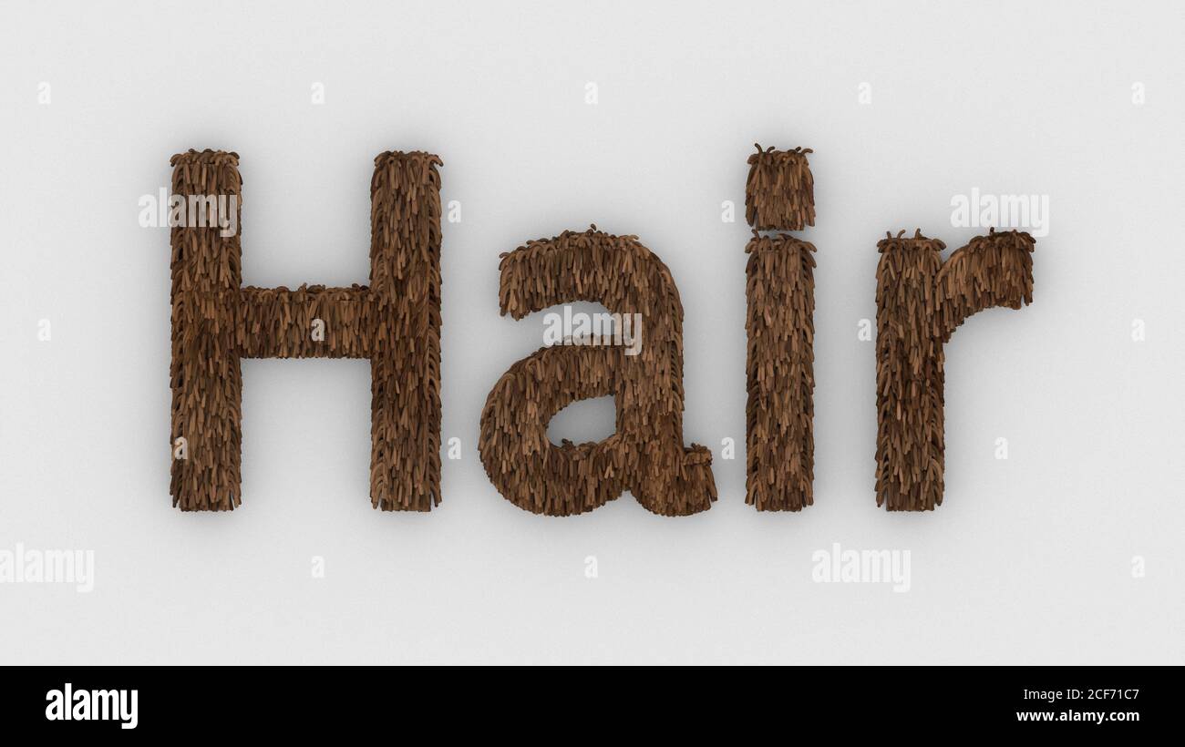 Hair - 3d word brown on white background. render furry letters ...