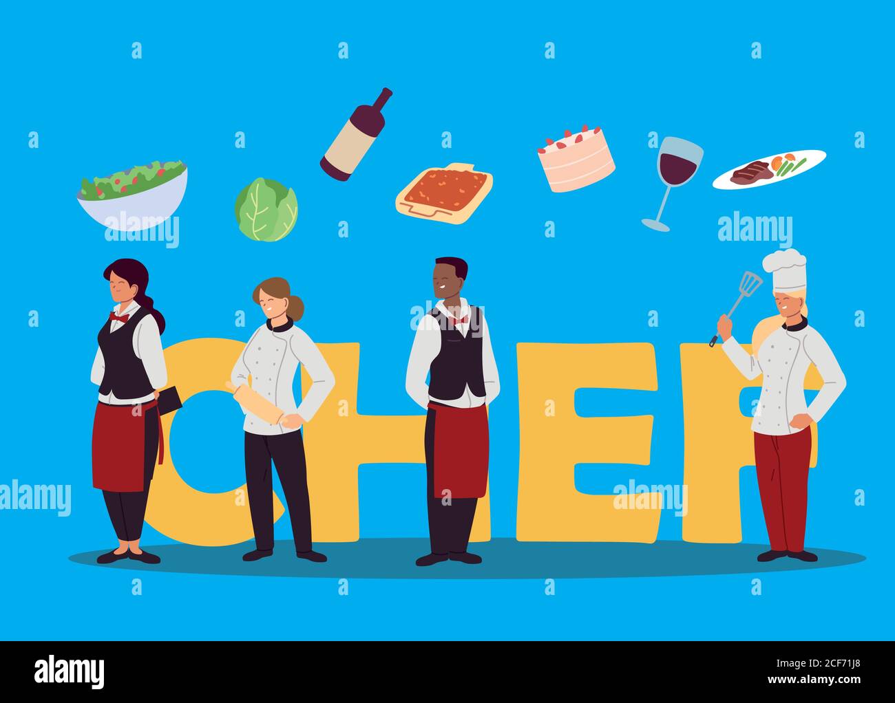 team of chefs and waiters for restaurant vector illustration design ...