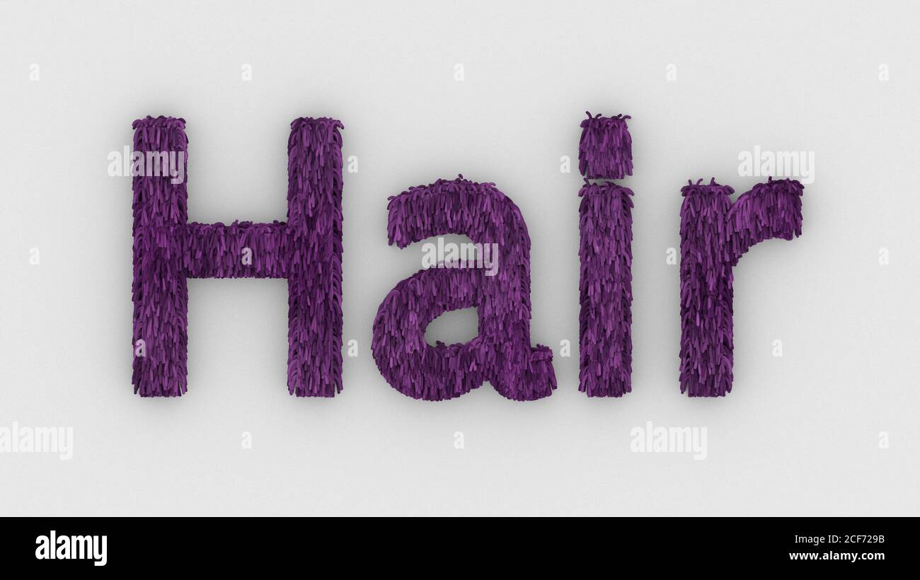 Hair - 3d word purple on white background. render furry letters ...