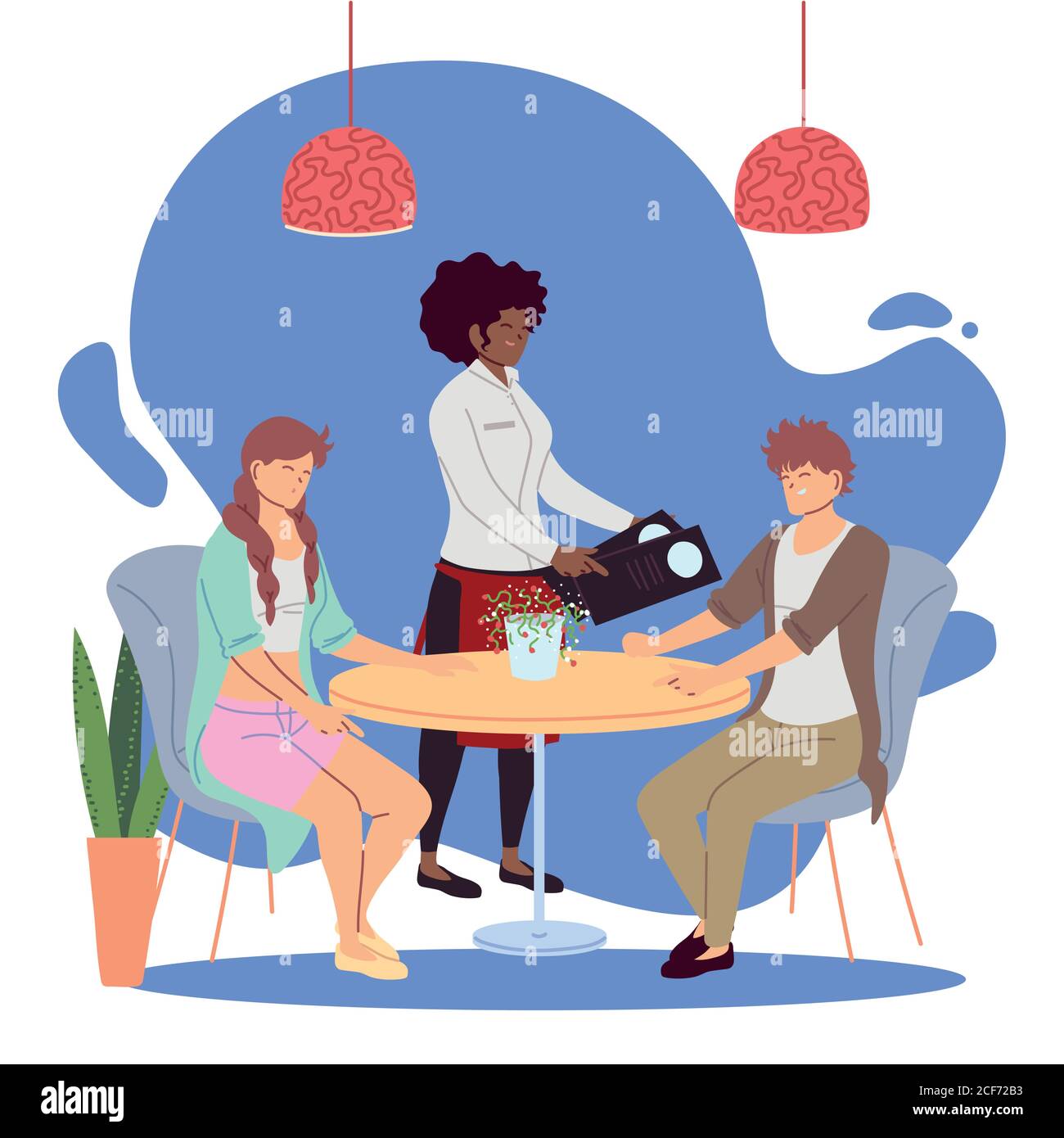 Couple in restaurant and waitress taking the order vector illustration ...