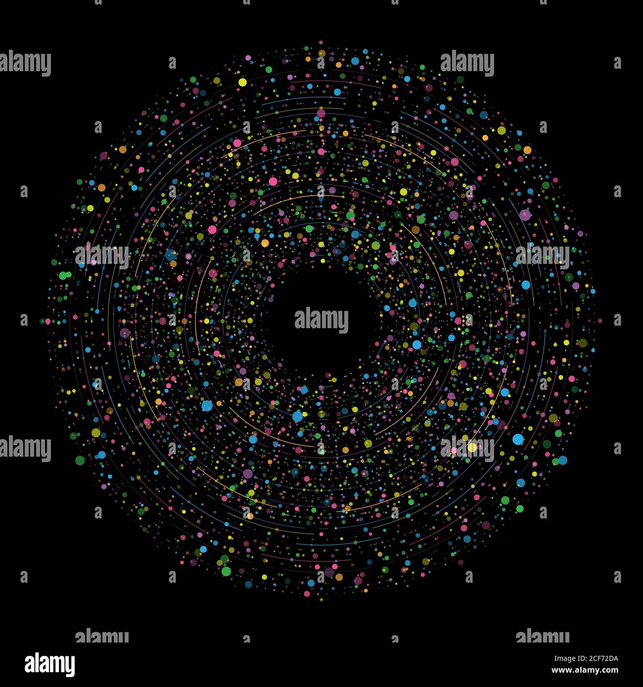 Big data circular visualization with a lot of dots, lines and copy ...
