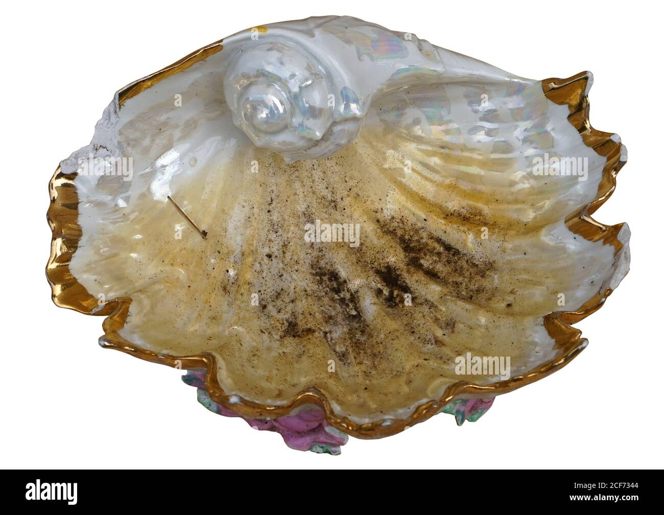 dirty broken glass ashtray made in the shape of a sea shell Stock Photo ...