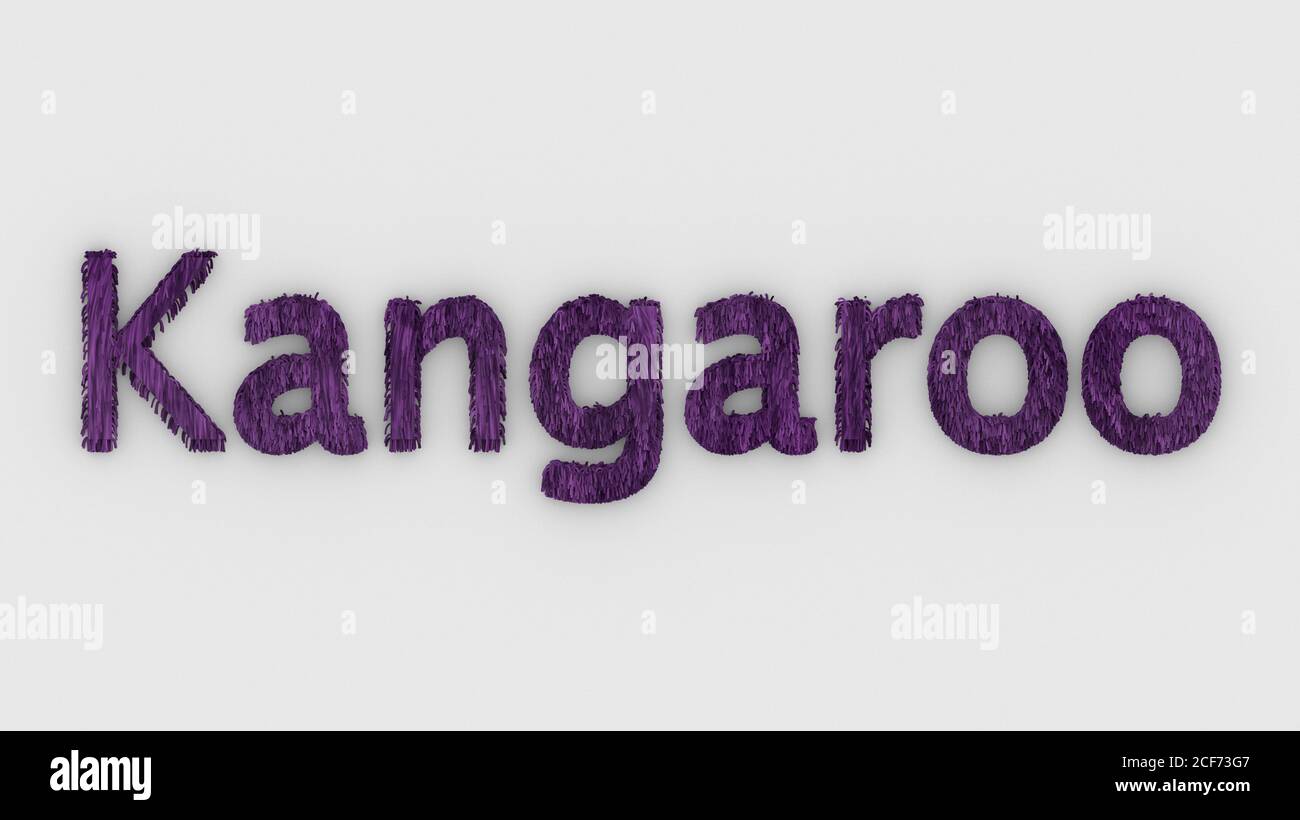 Kangaroo - 3d word purple on white background. render of furry letters ...