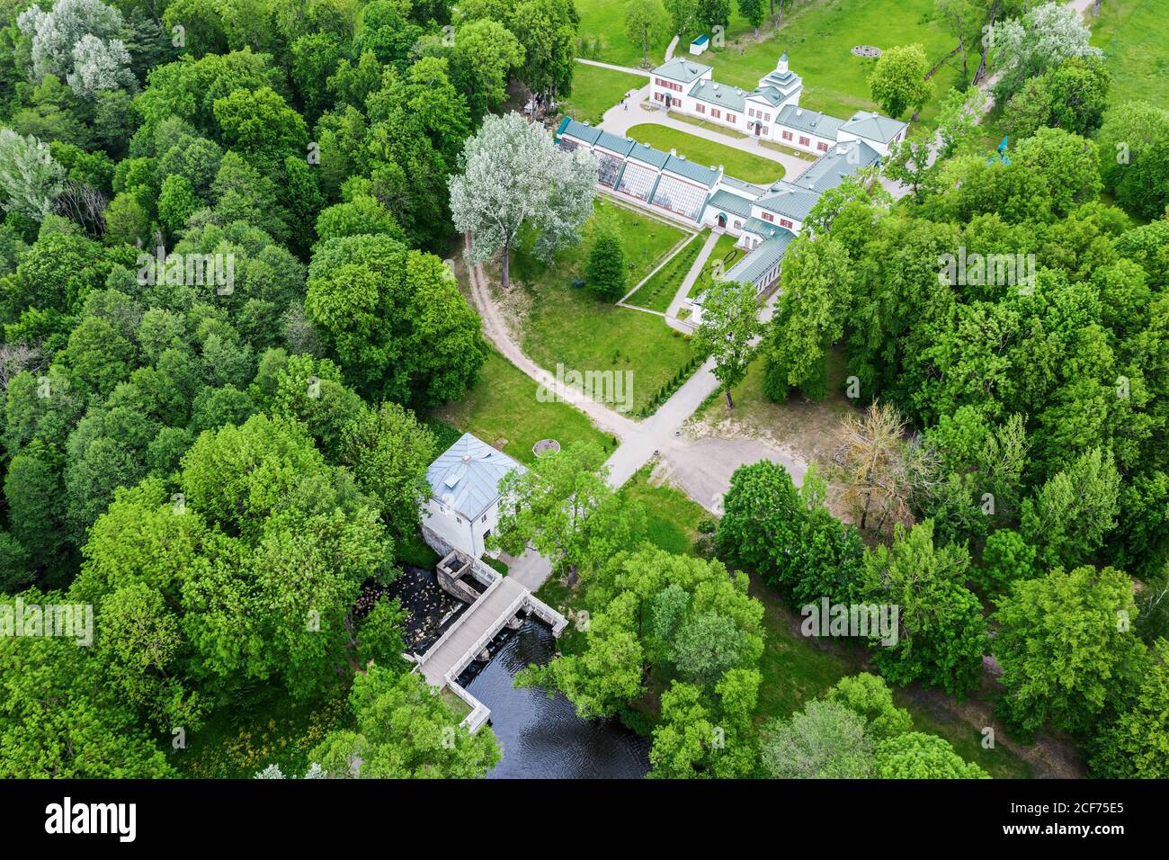 ZALESSE, BELARUS - JUNE 7, 2020: Old manor with beautiful park of the ...