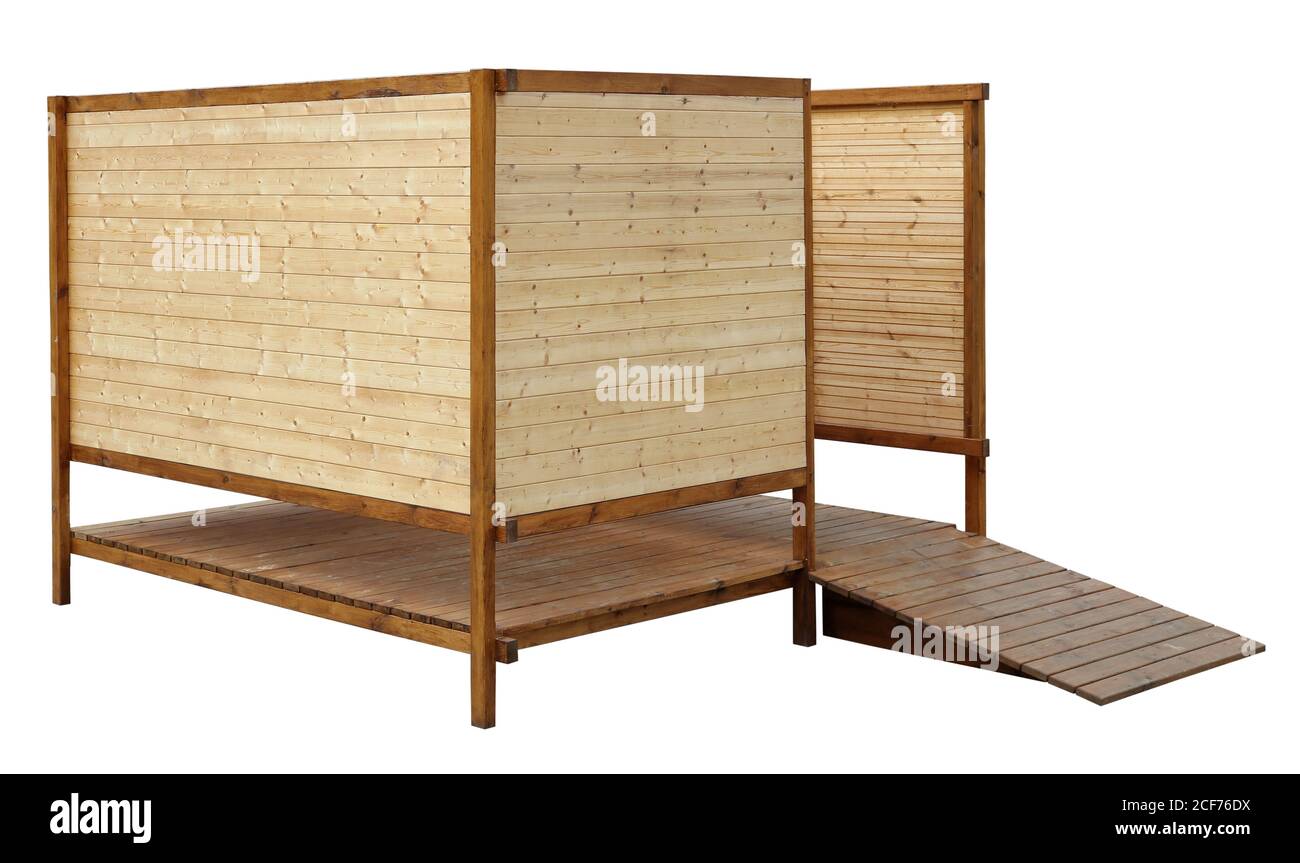 Original wooden cabin for changing on the city public beach. Isolated ...