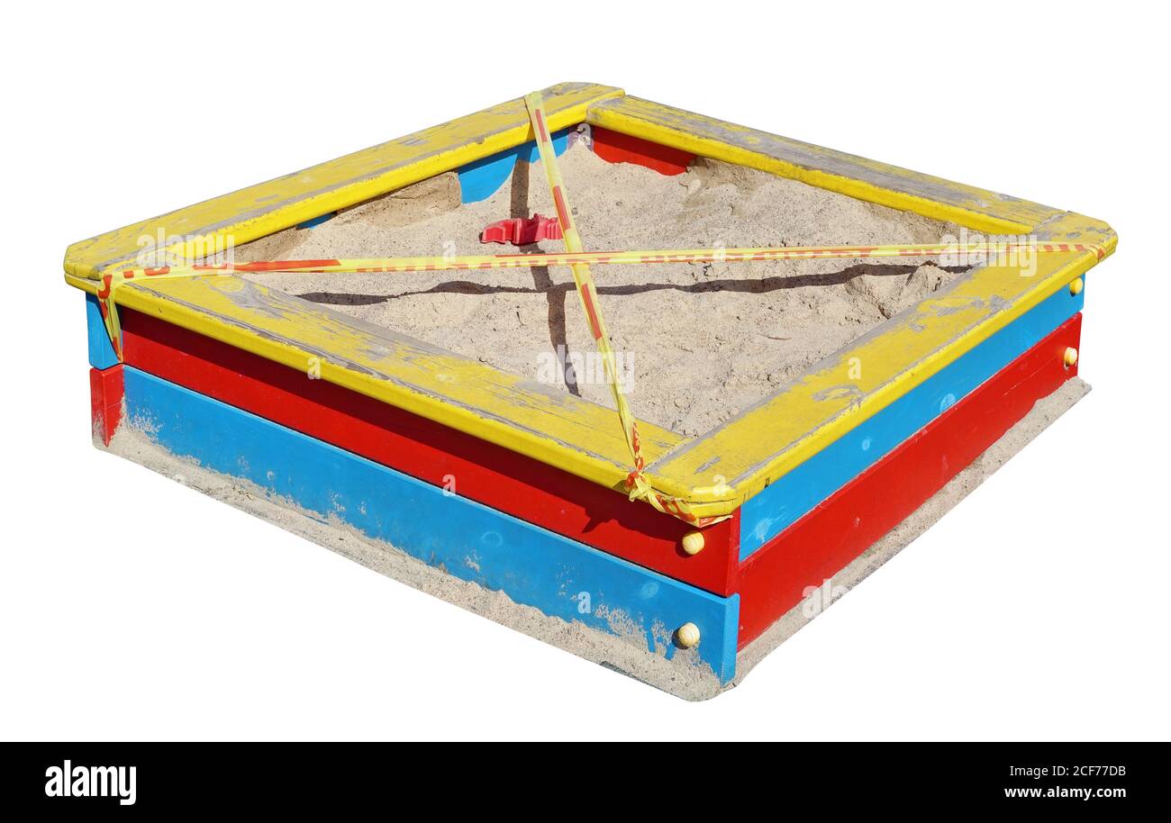 Wooden closed empty sandbox on childrens playground Stock Photo - Alamy