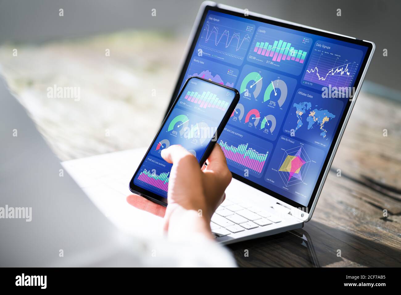 Analytics Results On Mobile Phone. Quantitative Data Analyst Stock ...