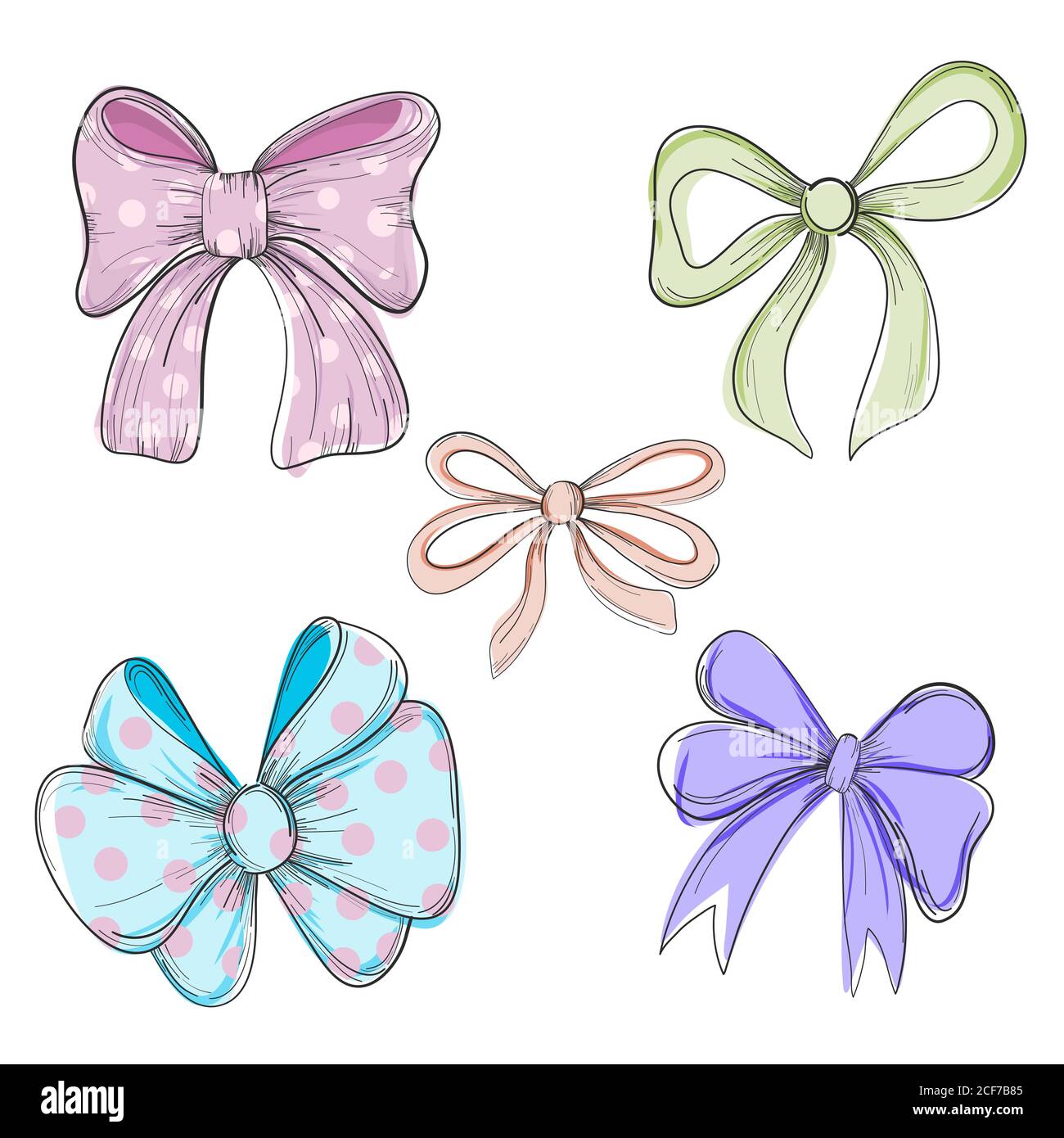 Collection of hand drawn vector bows and ribbons. Vector illustration ...
