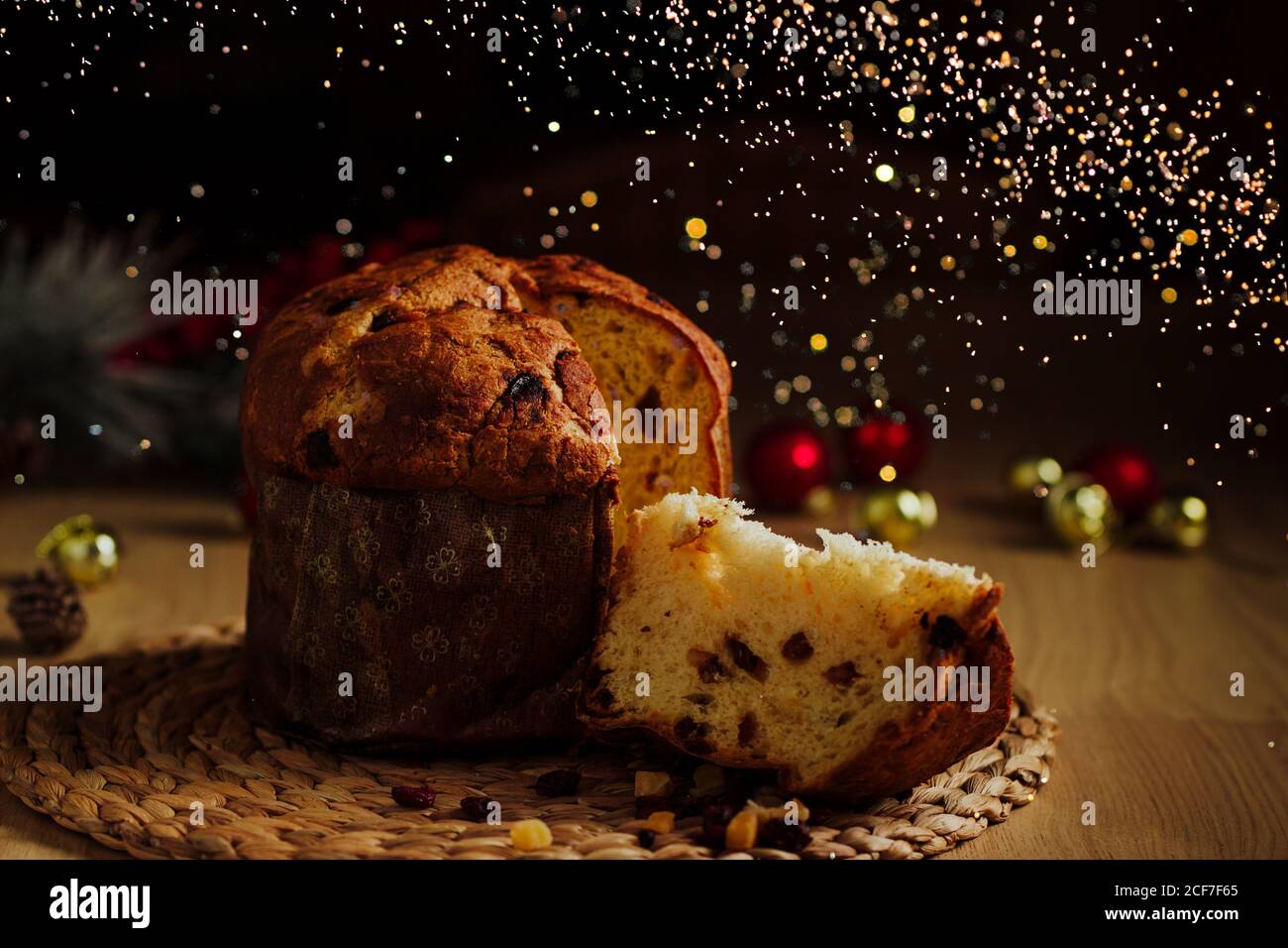 Panettone - Traditional italian Christmas cake and Christmas ligths ...