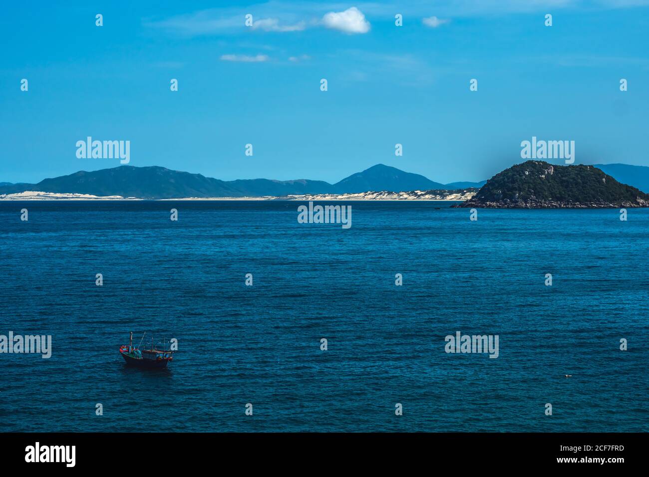 Beauty panorama skyline in pure blue azure sea, clear sky, mountain ...