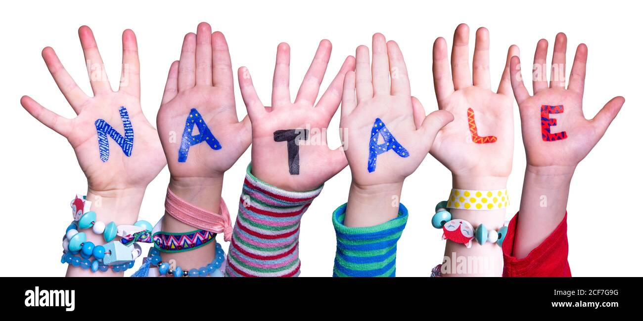 Children Hands Building Word Natale Means Christmas, Isolated ...