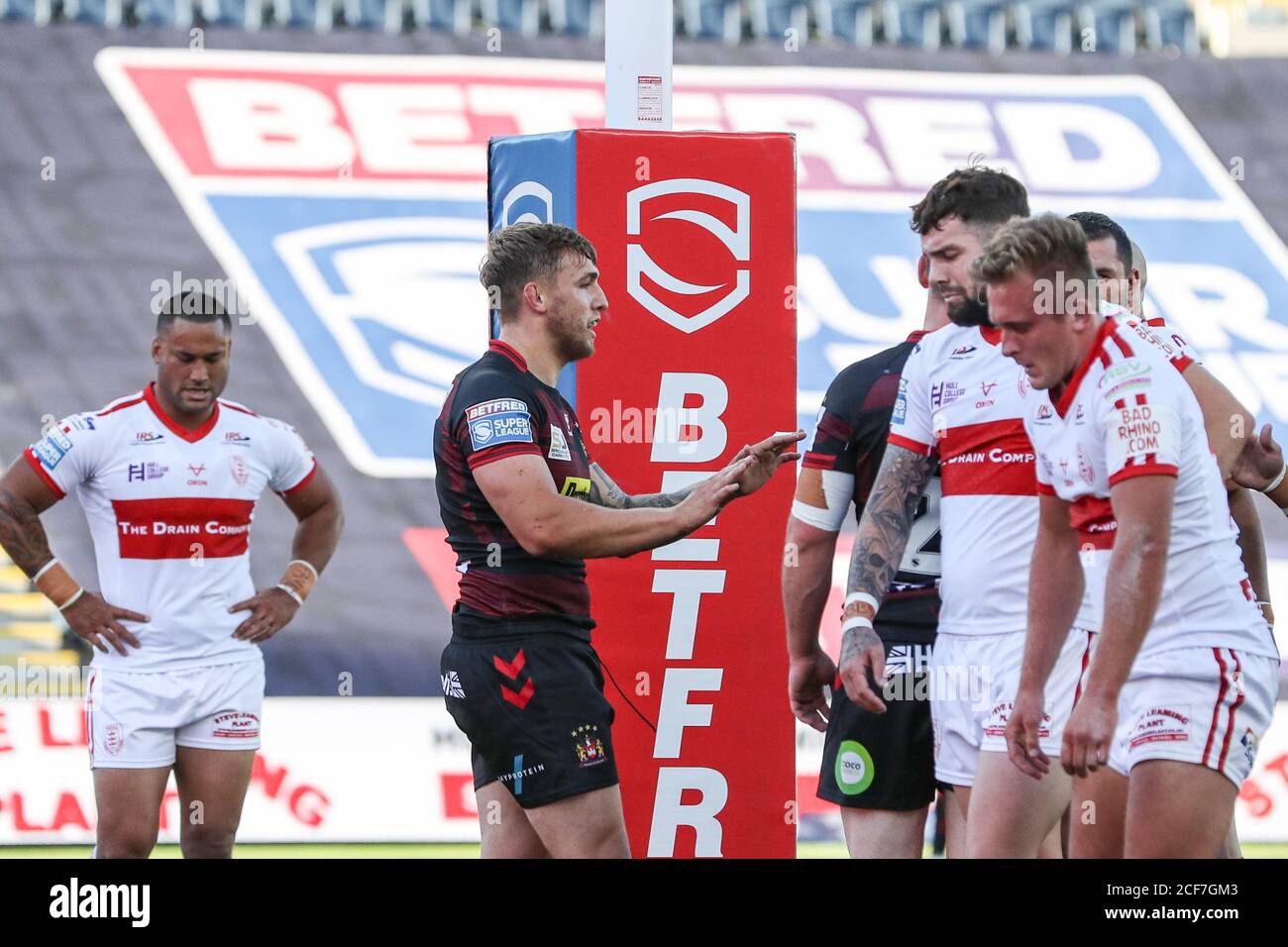 Sam Powell (9) of Wigan Warriors celebrates his try Stock Photo - Alamy