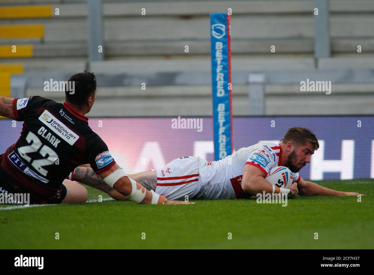 Greg Minikin (5) of Hull KR scores his 3rd try of the game against ...