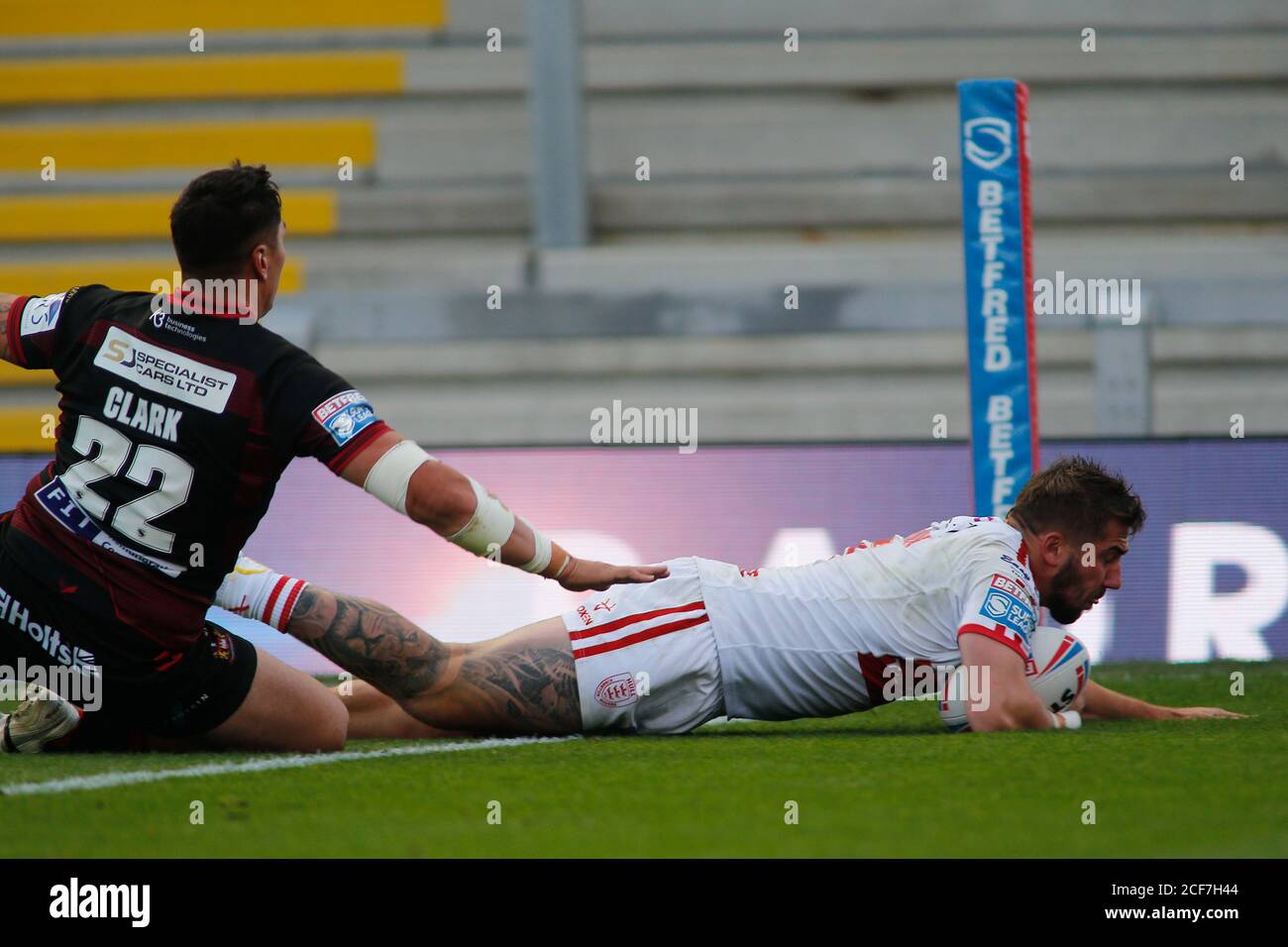 Greg Minikin (5) of Hull KR scores his 3rd try of the game against ...