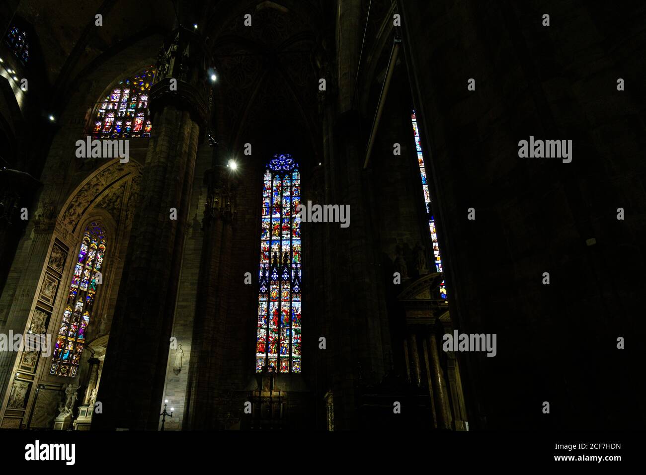 Low angle shot of the mosaic window s and beautiful interior in Duomo ...