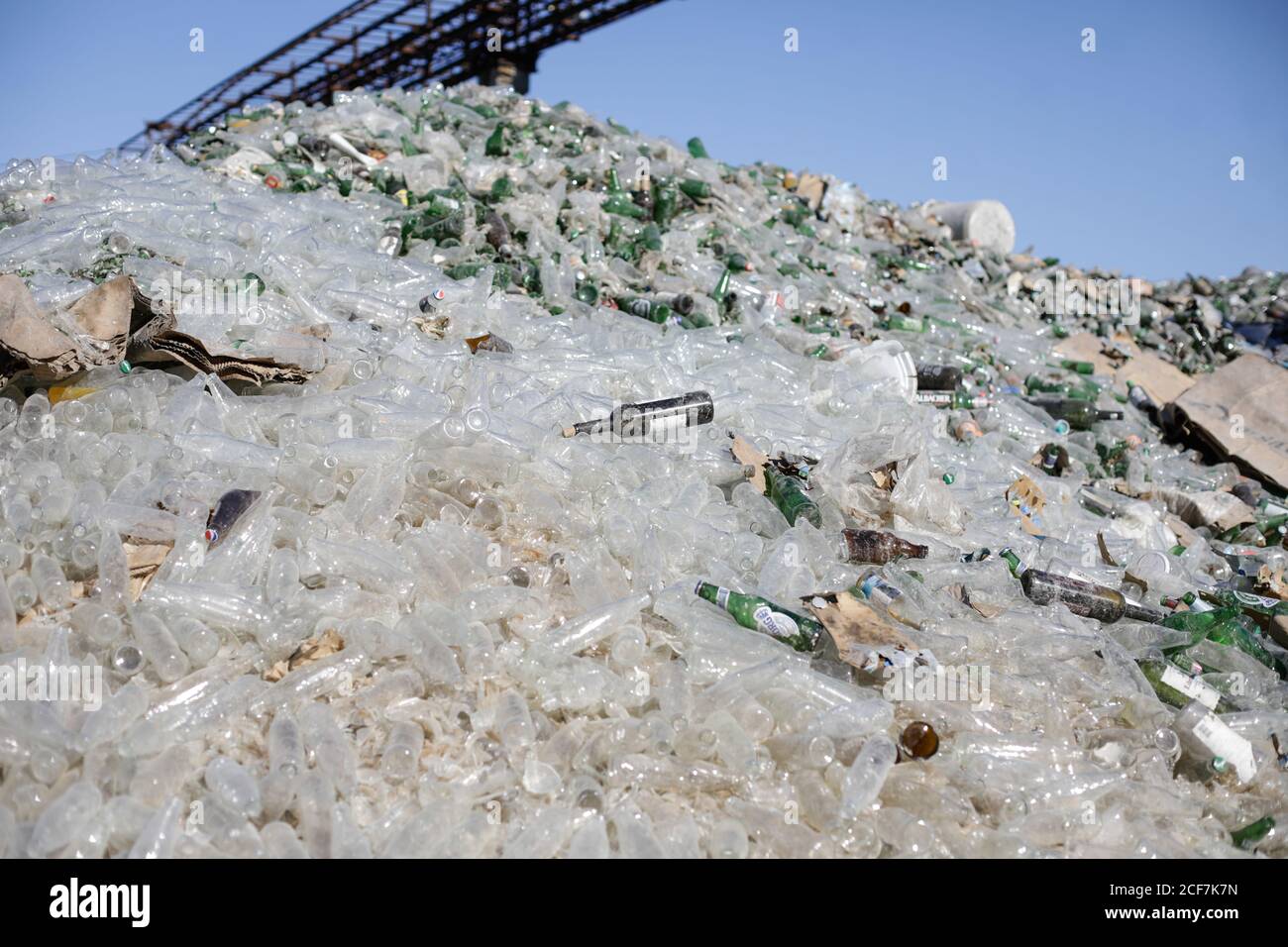 Bucharest, Romania - September 1, 2020: Empty bottles are piled up in a ...