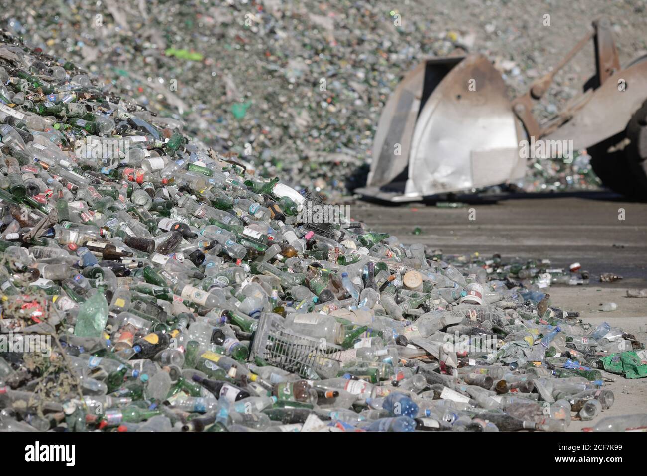 Bucharest, Romania - September 1, 2020: Empty bottles are piled up in a ...