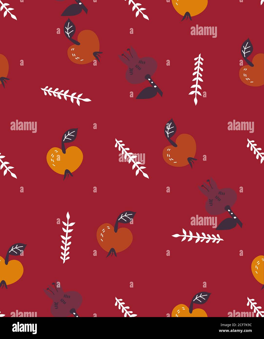 Autumn seamless pattern with apples and pomegranate fruits vector ...
