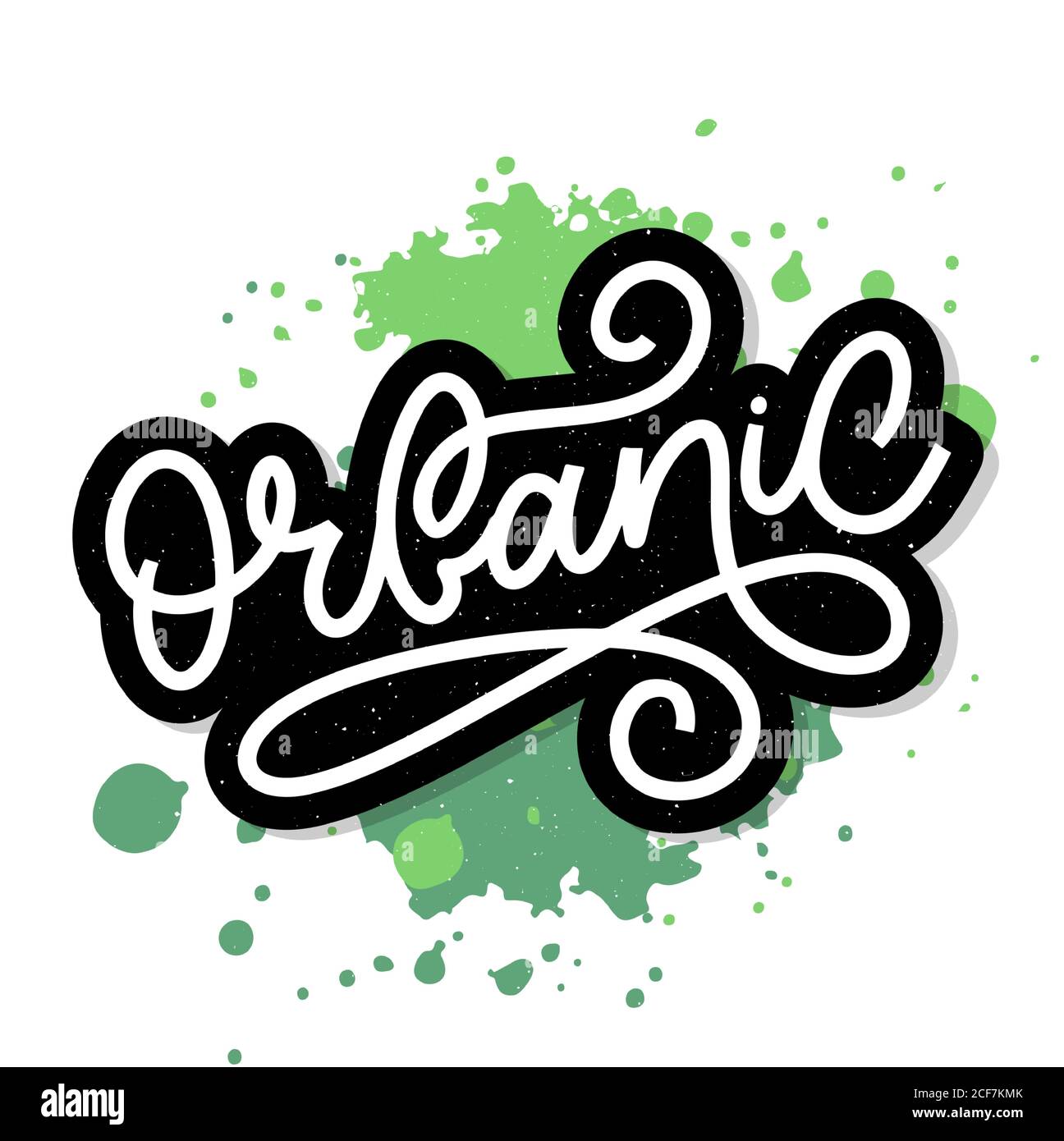 Organic slogan brush lettering. Hand drawn word organic with green ...