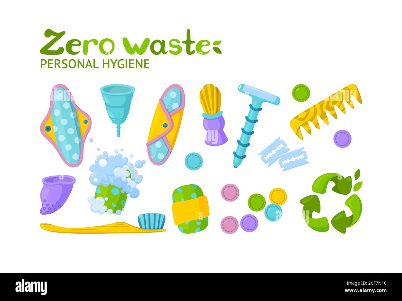 Personal hygiene zero waste set. Symbol of recycling and reusable items ...
