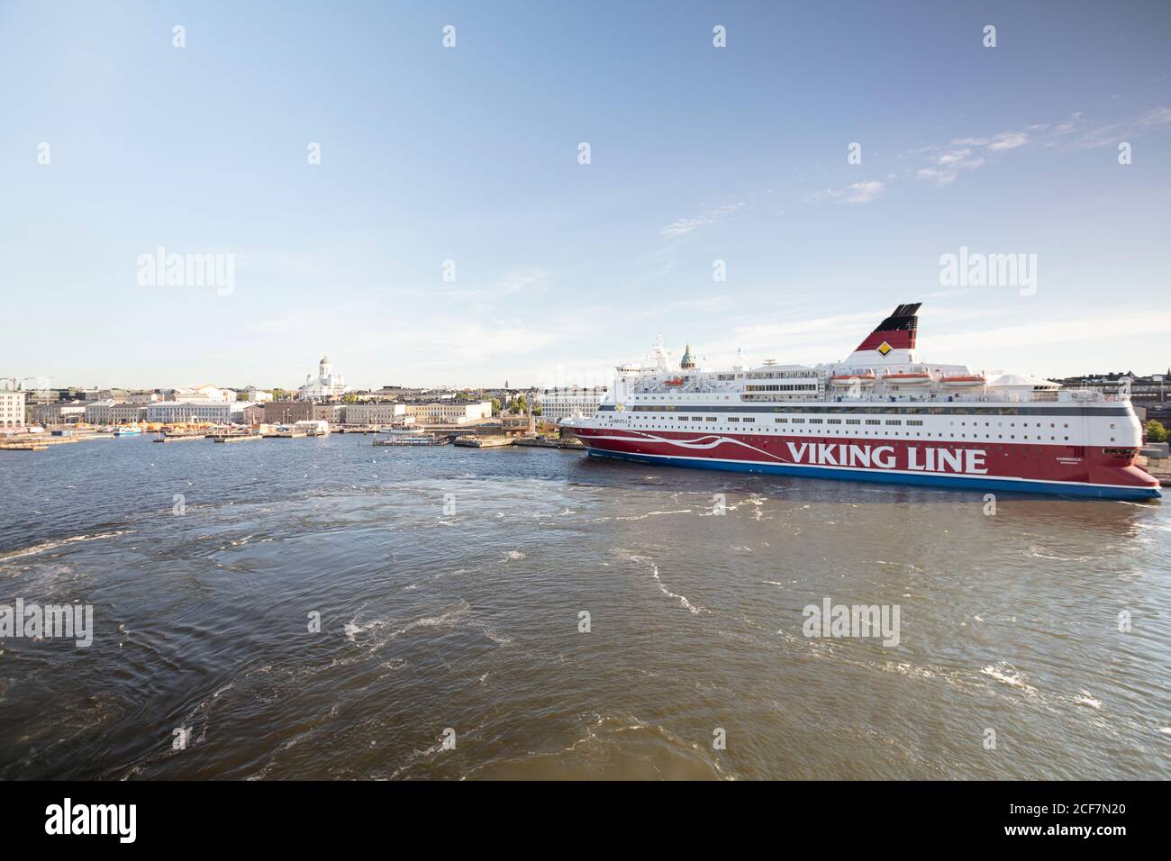Gulf of Finland, July 27, 2020 Panorama of Helsinki and VIKING Line ...