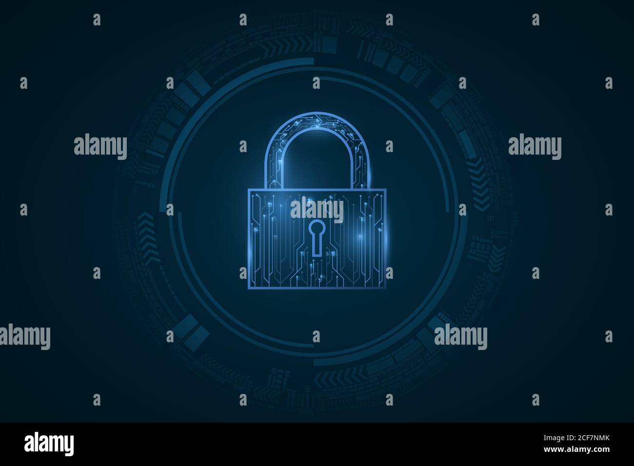 Security futuristic lock in user interface with HUD elements. Password protection of computer ...