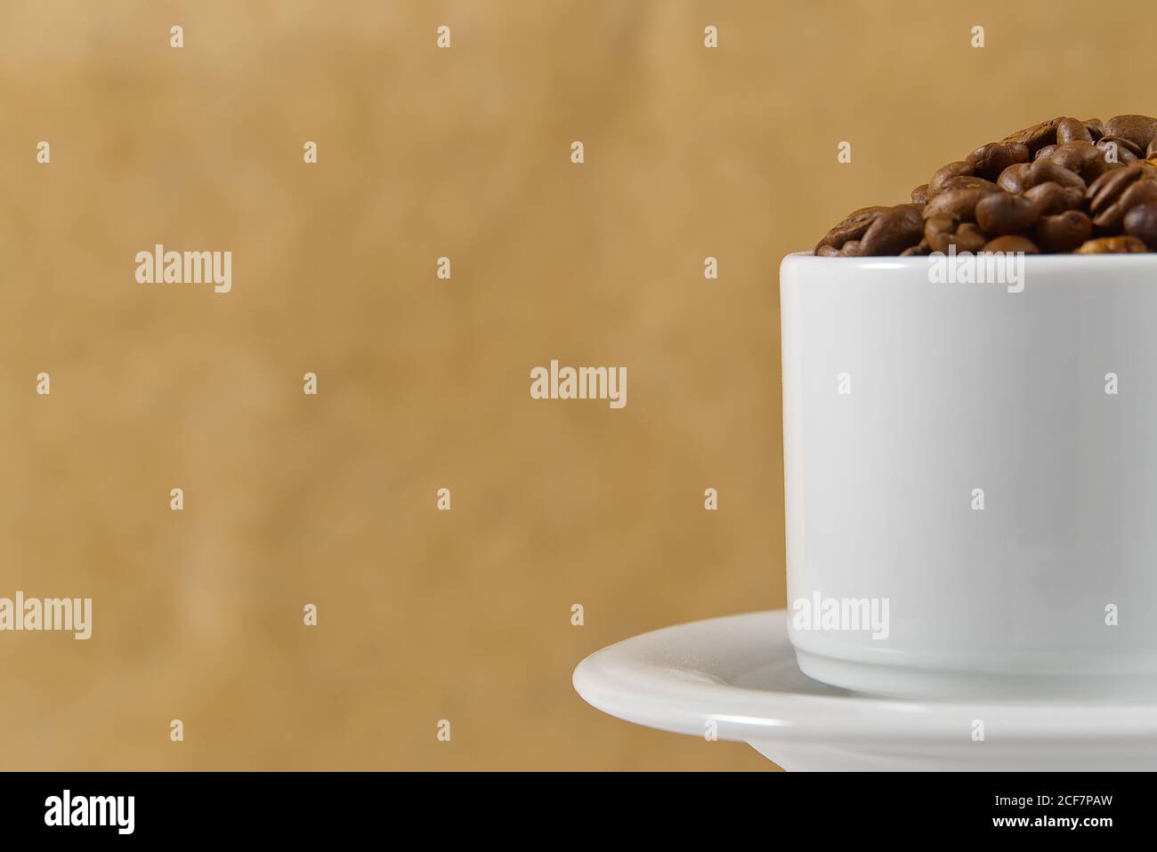 International day of coffee concept. close-up white coffee cup full of ...