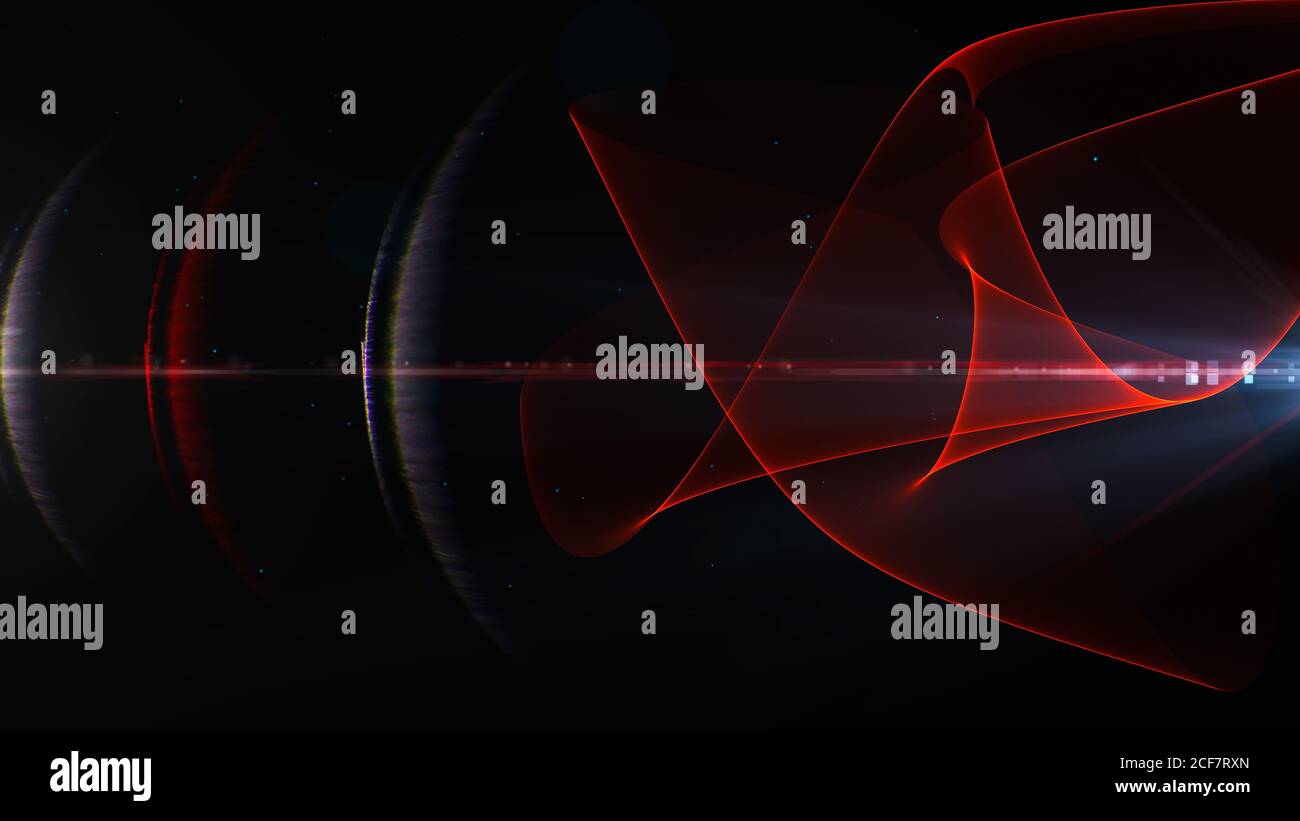 Red line wave on right side with small particle dots. Abstract ...