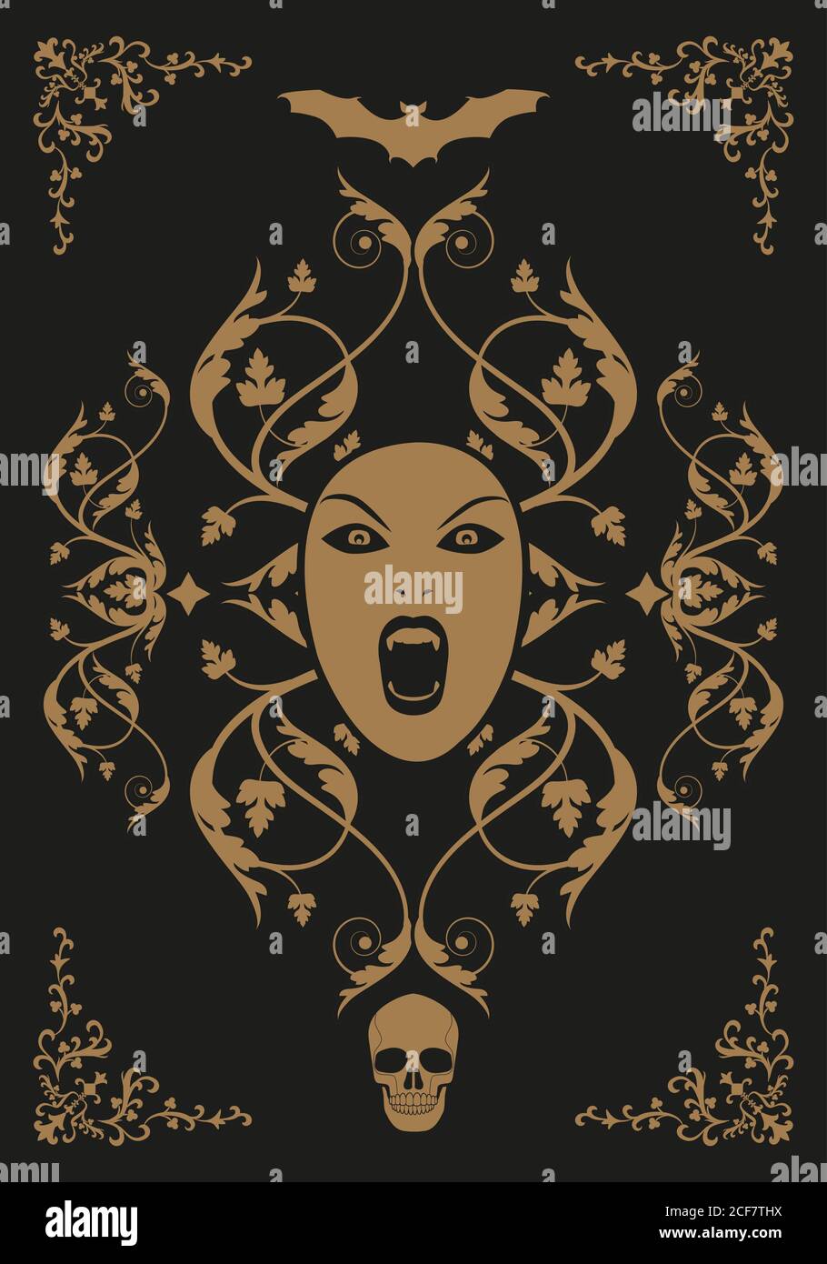 Frame illustration ornamental background with terrifying symbols ...