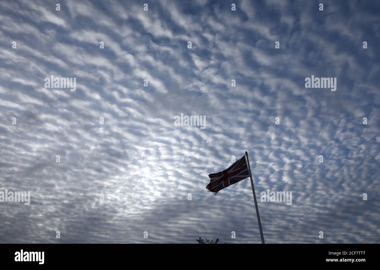 Heacham, UK. 04th Sep, 2020. A Union Jack flag flies in front of a ...