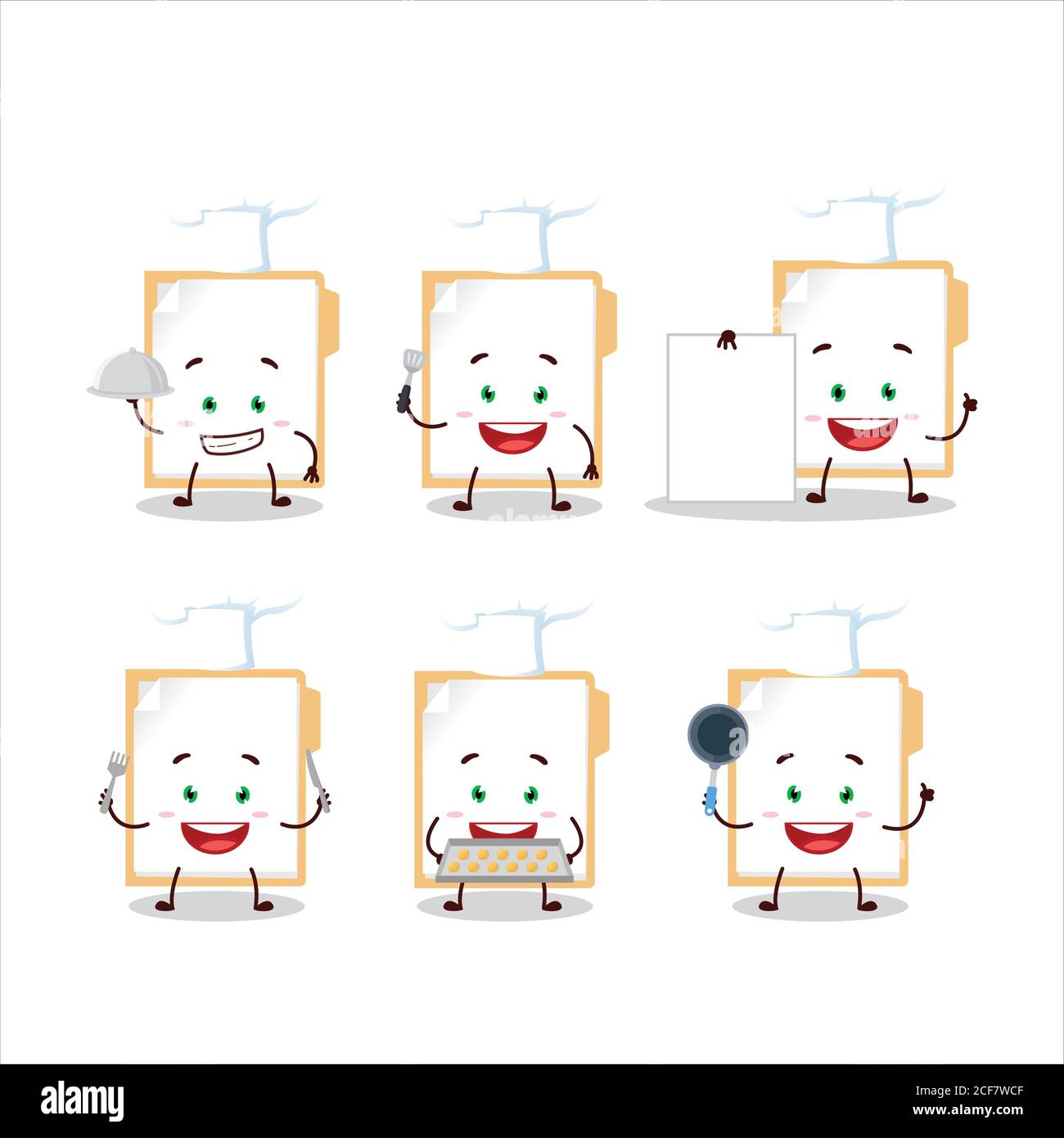 Cartoon character of brown manila folder with various chef emoticons ...