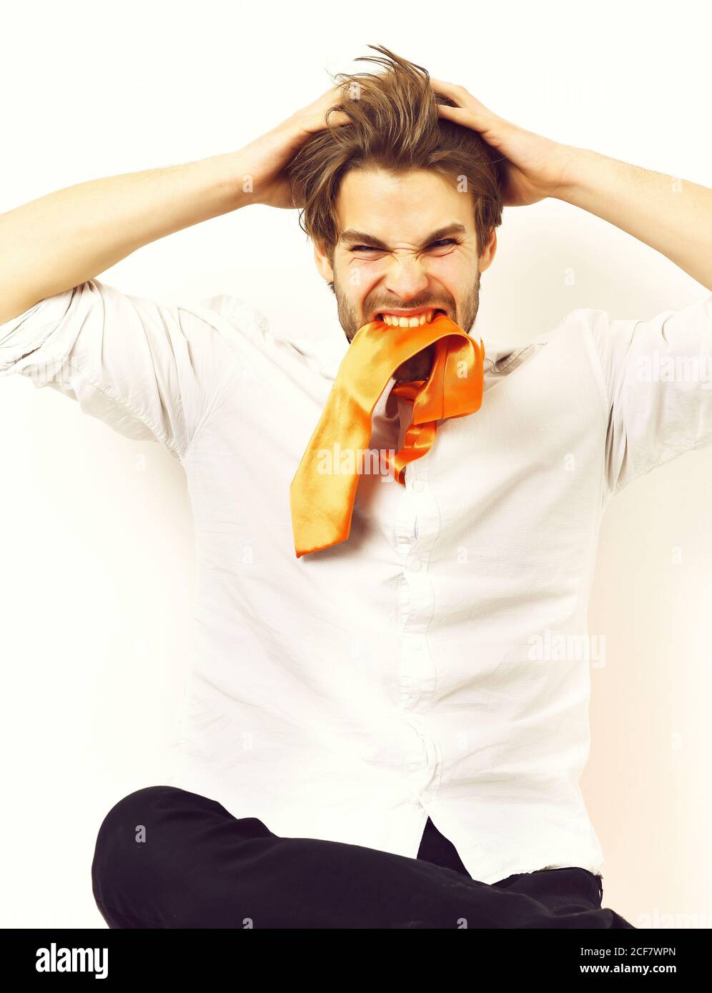 Bearded man, short beard. Caucasian angry macho with moustache holding ...