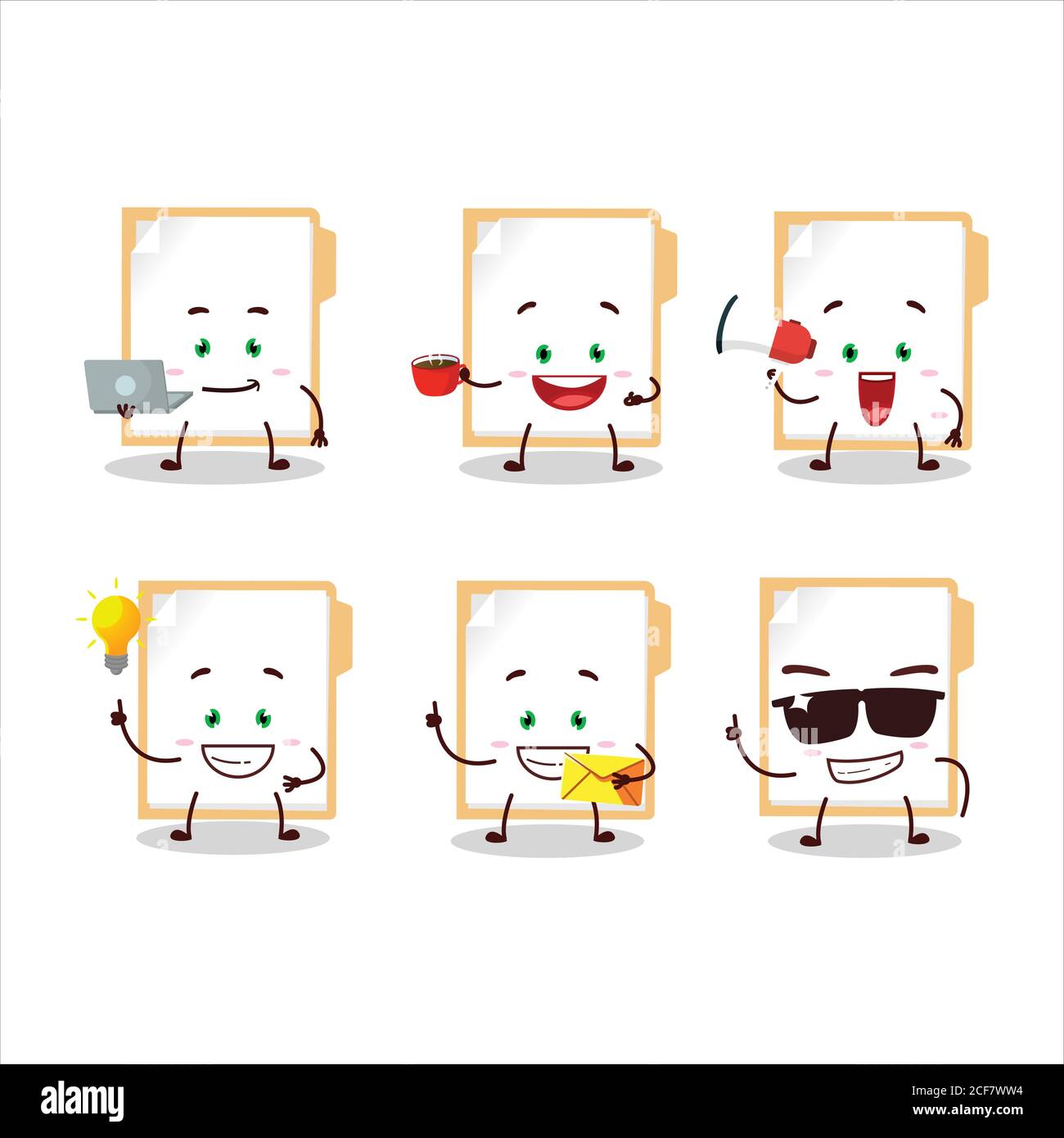 Brown manila folder cartoon character with various types of business ...