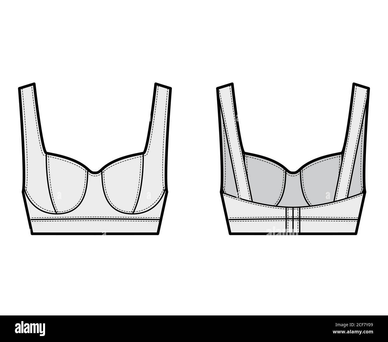 Jewel cropped bustier top technical fashion illustration with wide ...