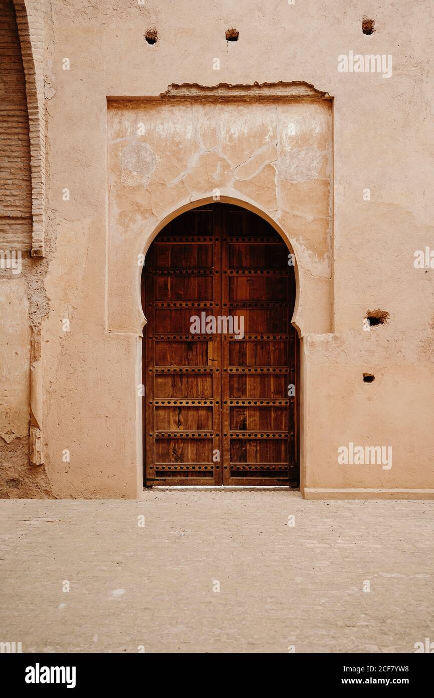 Exterior of aged stone building in traditional Arabic style with ...