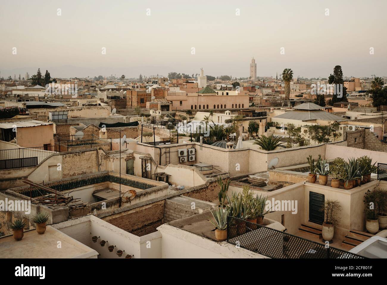 From above aerial view amazing cityscape of ancient Marrakesh city with ...