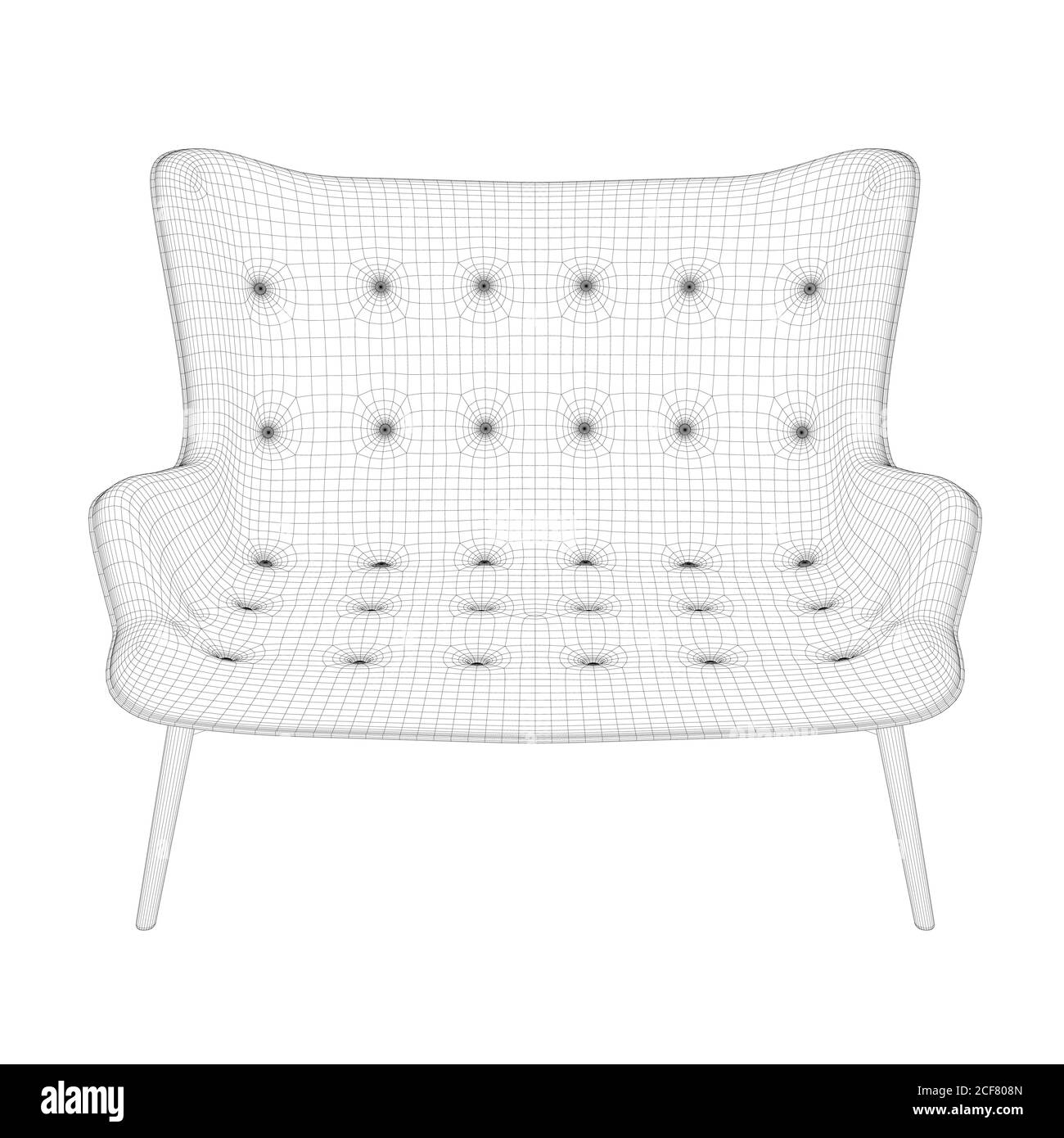 Sofa wireframe from black lines isolated on white background. Front view. 3D. Vector ...