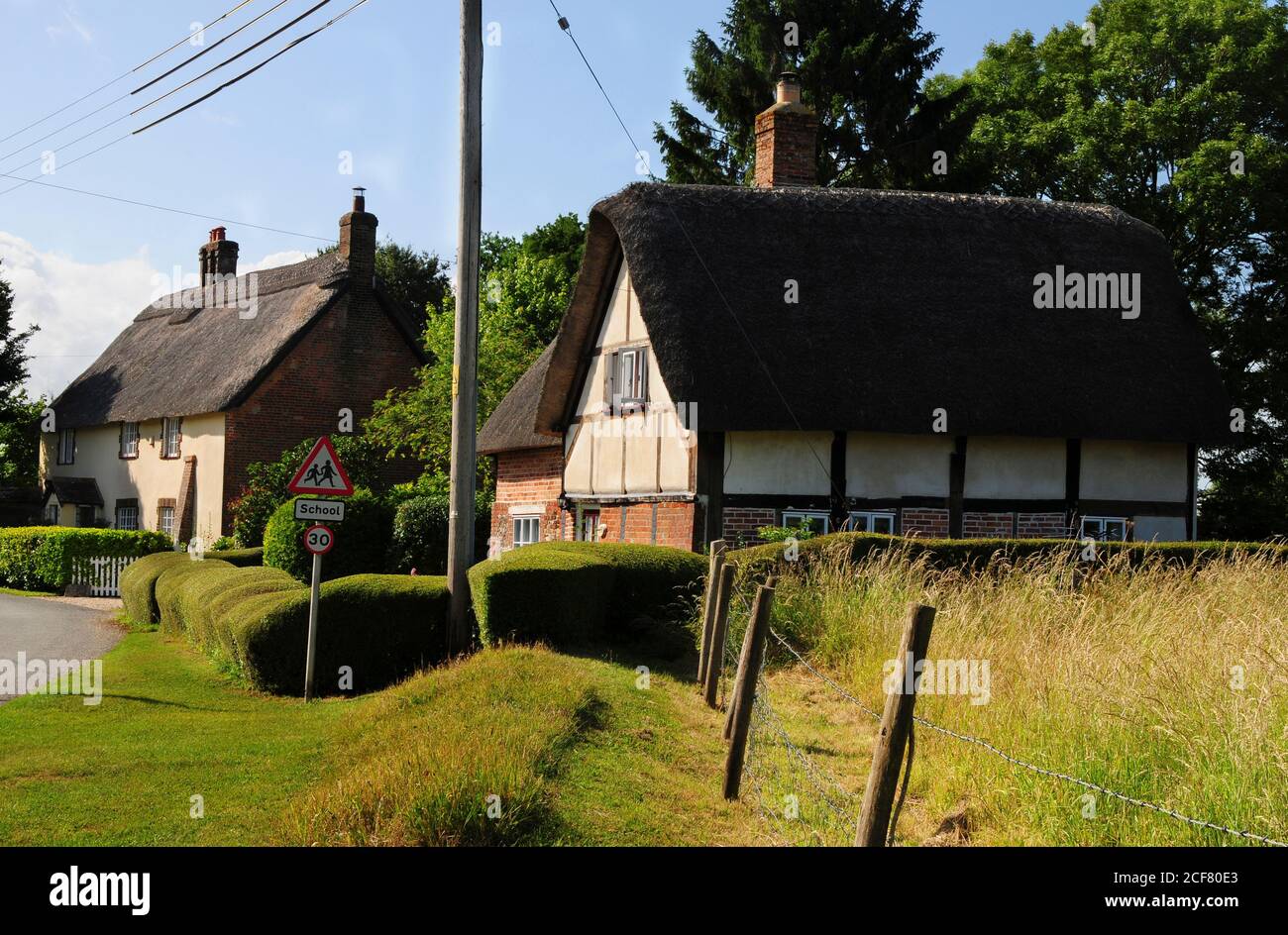 Traditional Dorset thatched cottages in the rural village of Shapwick ...