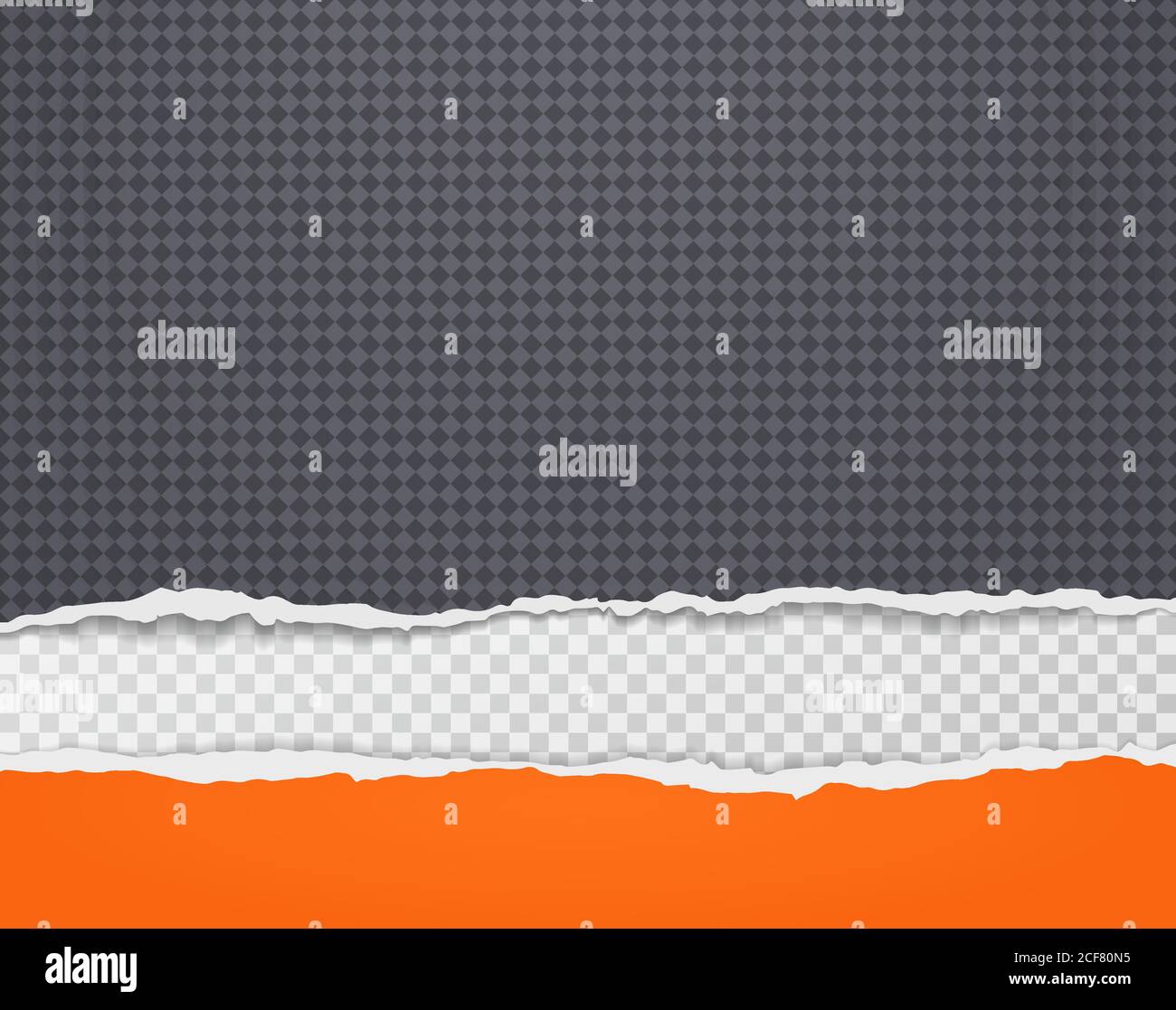 Pieces of torn, ripped black and orange paper with soft shadow are on ...