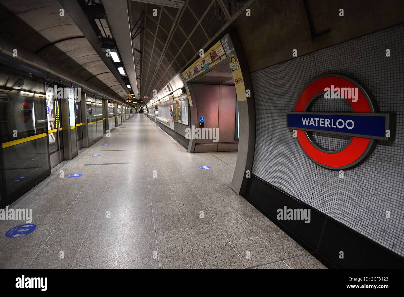 An empty platform at Waterloo underground station, London, during the ...