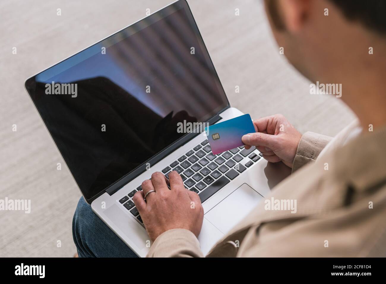 From above adult content female athlete watching video tutorial on ...