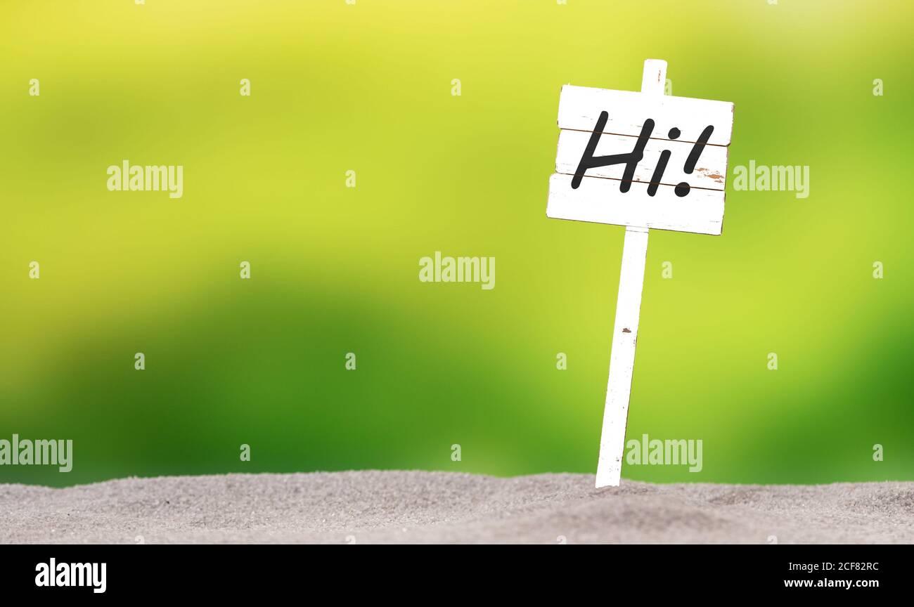 Word hi on a white sign Stock Photo - Alamy
