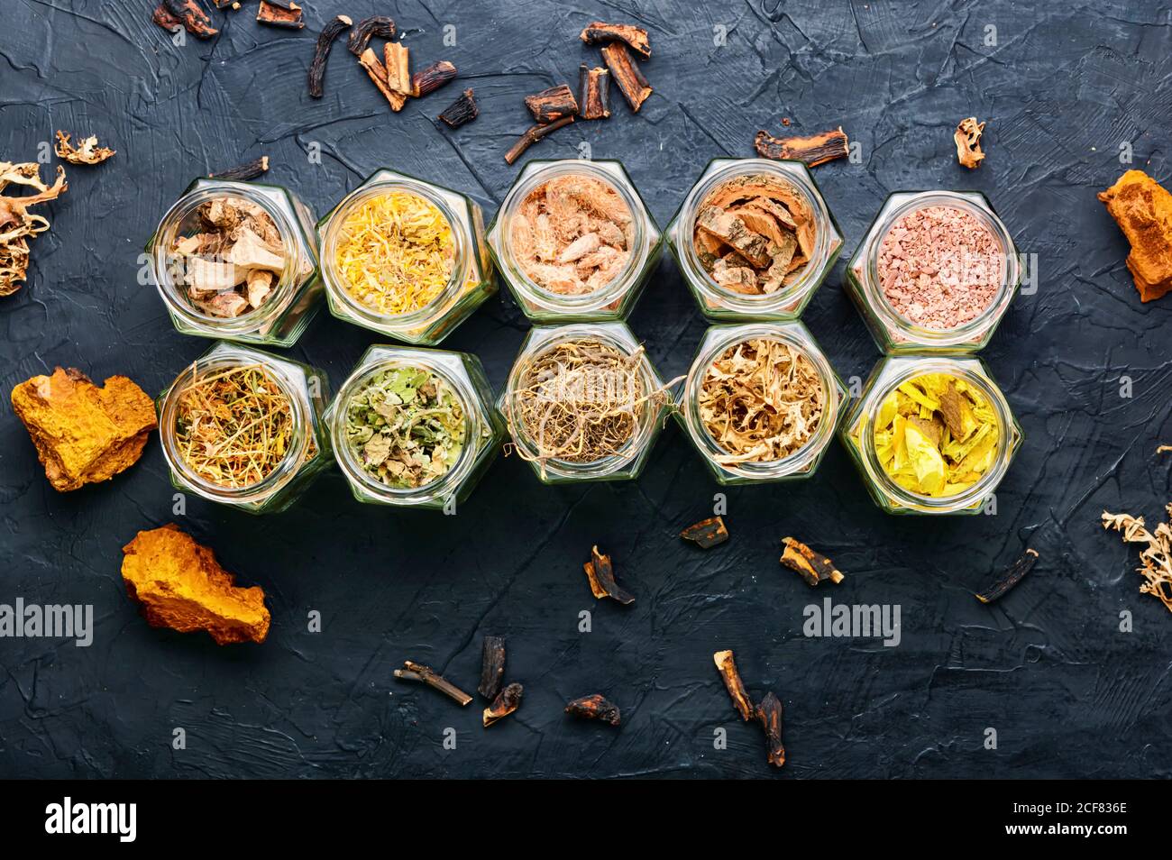 Large assortment of dried medicinal herbs,roots and bark.Set healing ...