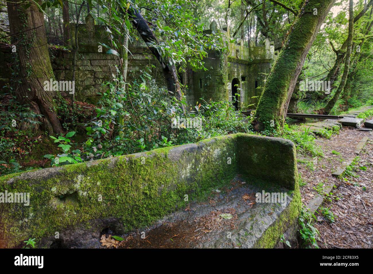 Fantastic castle in the Galician mythological mountains, Aldan, Spain ...