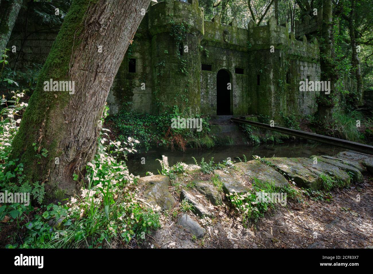 Fantastic castle in the Galician mythological mountains, Aldan, Spain ...