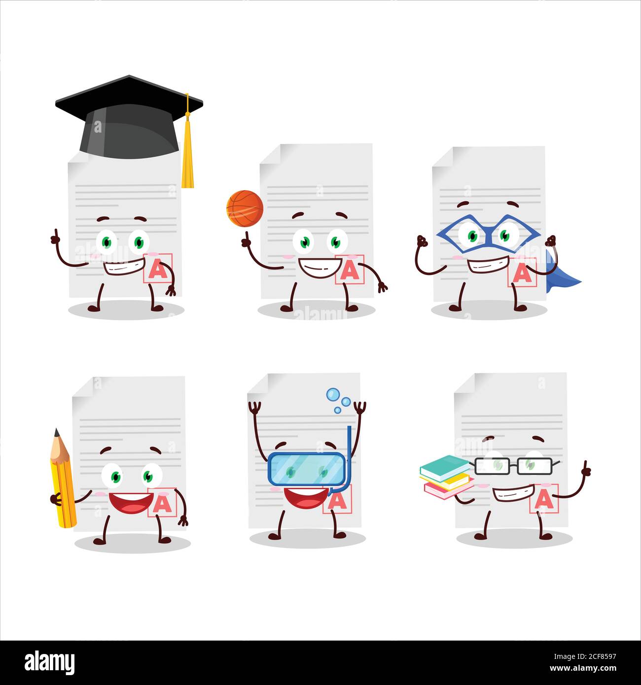 School student of grades paper cartoon character with various ...