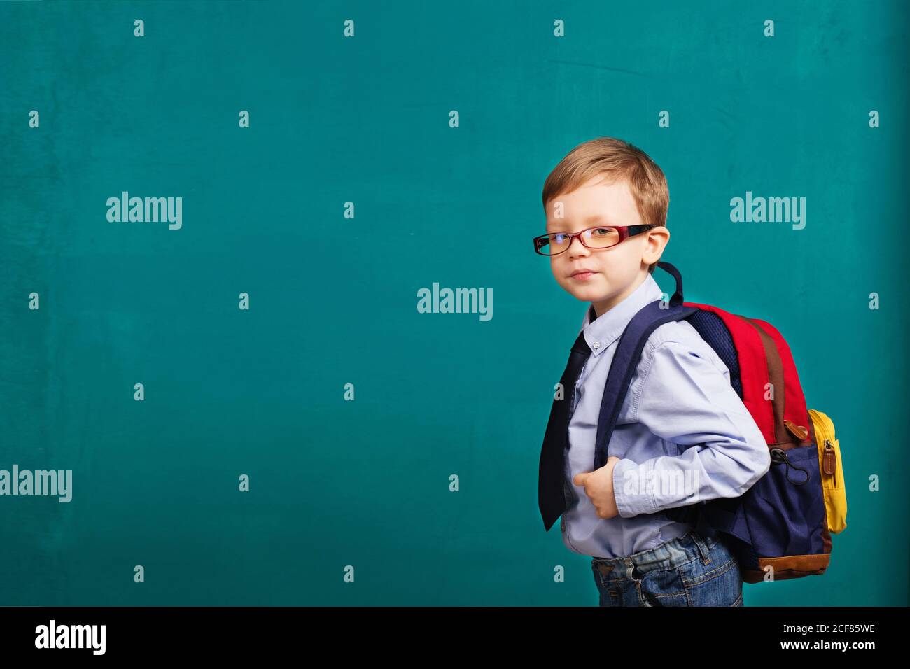 School, kid, rucksack. little Boy in eyeglasses. Cheerful smiling ...