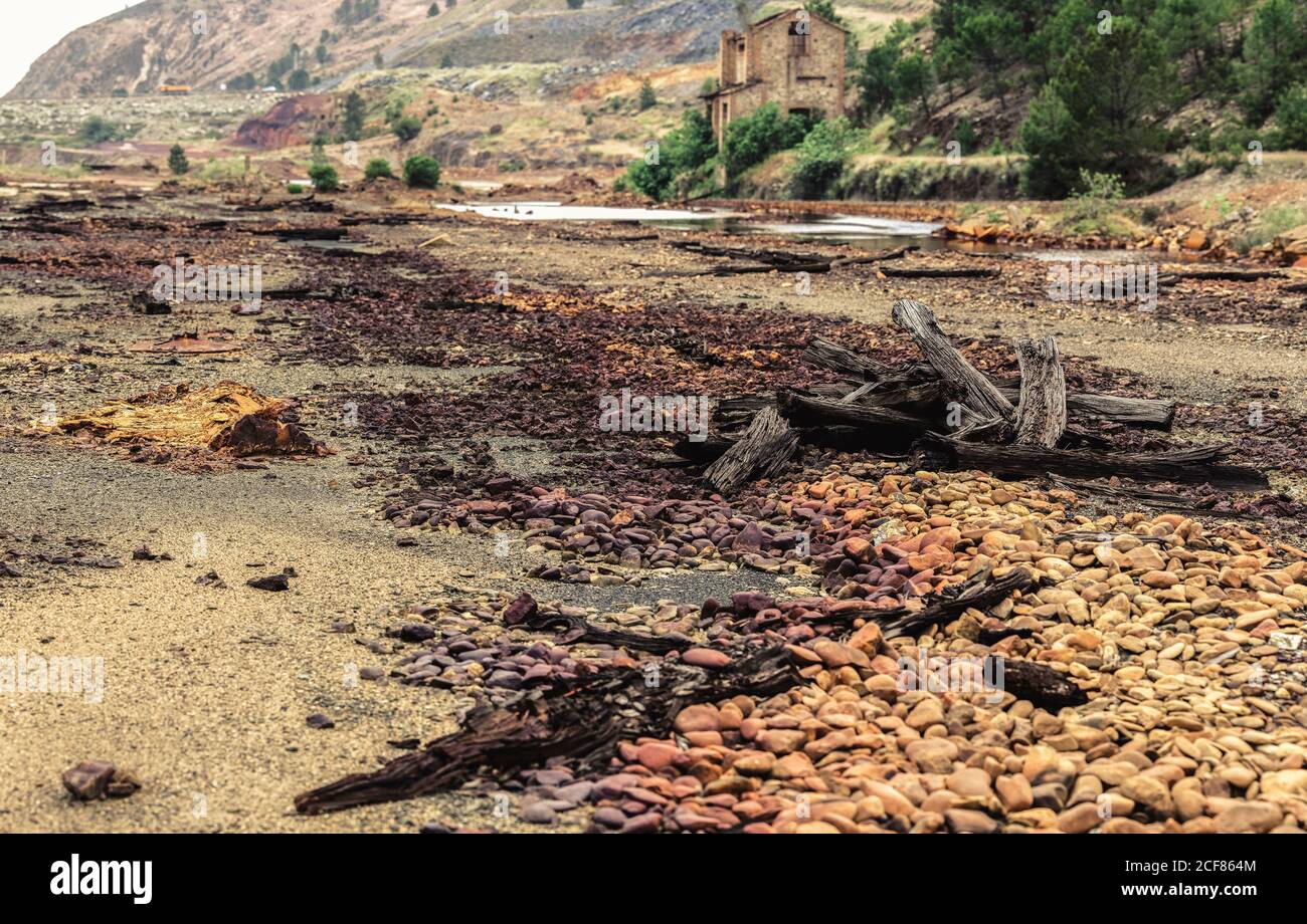 Dry channel of river stream in Riotinto, Huelva Stock Photo - Alamy