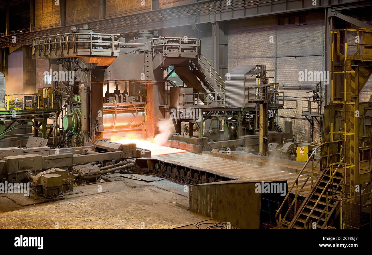 Burning forge inside of spacious metal workshop ready to produce metal ...